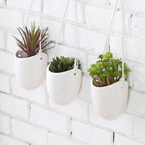China White Modern Ceramic Hanging Planters, Succulent Plant Pots, Set ...