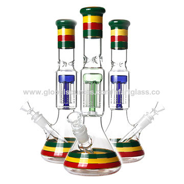 12'' Rasta Color Glass Beaker Bong 6 Tree Perc Smoking Heady Water ...
