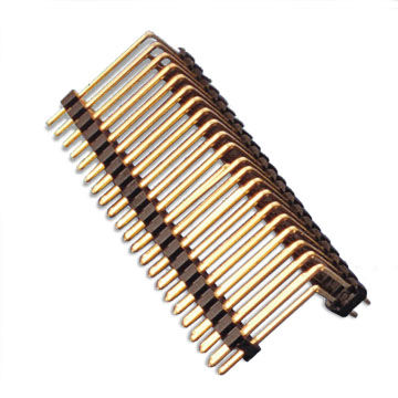 China 2.54mm Right Angle Pin Header with Board Spacer, Dual Row and PA6T/PBT + 30% GF Insulator ...
