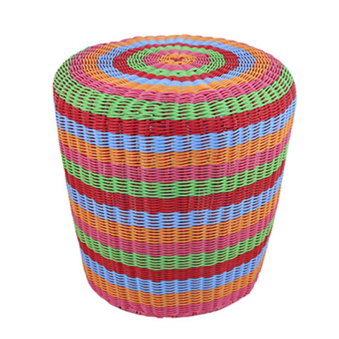 Colorful round PE rattan wicker stool, PE rattan wicker ottoman PE ...
