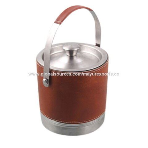 Buy Wholesale India Stainless Steel Double Wall Ice Bucket With Leather ...