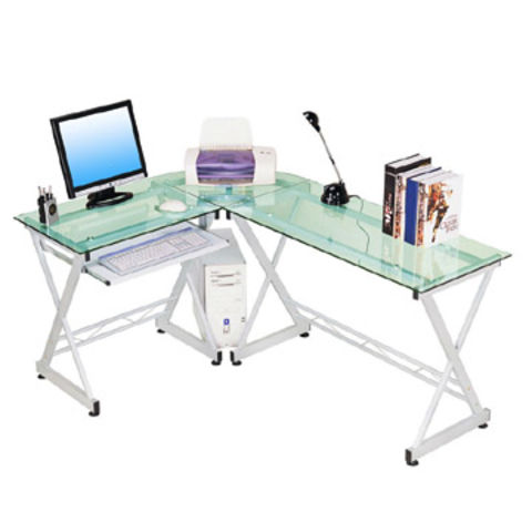 Glass Corner Desk With Tempered Glass Tabletop And Pull-out Keyboard ...