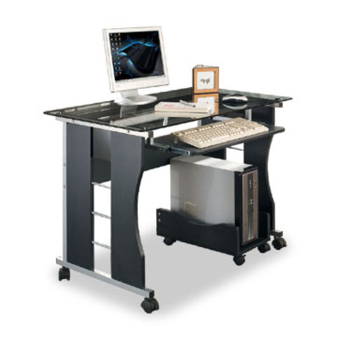 Computer Desk with Pull-out Keyboard Shelf, Made of Tempered Glass ...