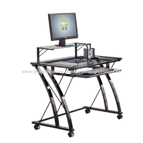 Tempered Glass Computer Desk with Keyboard Panel, Measures 91 x 57.5 x ...