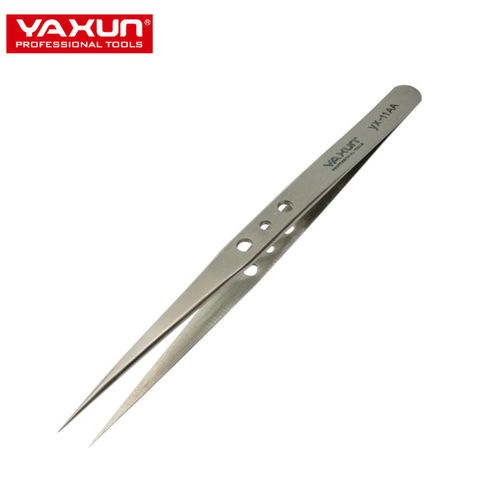 YAXUN YX-11AA Fine Tip Straight Stainless Steel Tweezer,Non-slip Anti-magnetic Mobile repair ...