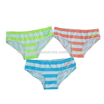 Bright stripe printed junior girl's brief, three piece pack, girl ...