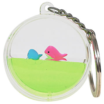 Souvenir Gifts Round Liquid Floating Keychain With Dolphin Plastic Key ...