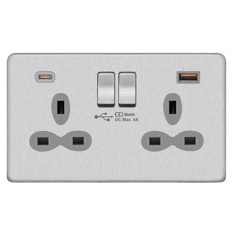 Screwless Slimline 2G 13A Switched Socket-SP with 4A Dual USB Charger ...