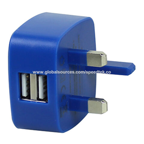 BS 2.1A double port USB adapter, blue, USB plug BS USB charger uk ...