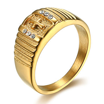 ChinaStainless Steel Gold-plated Ring with Gemstone on Global Sources