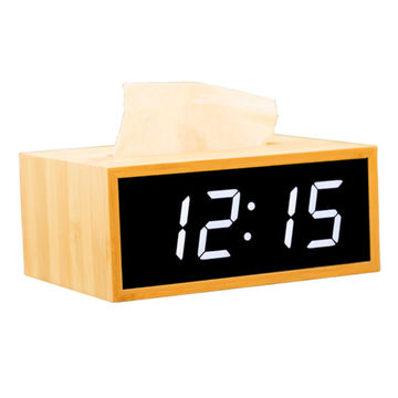 China Bamboo wood tissue box covers,tissue box with LED alarm clock on ...
