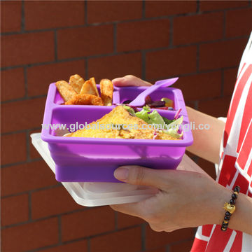 Custom Eco Friendly Foldable 3 Compartment Folding Silicone Food ...