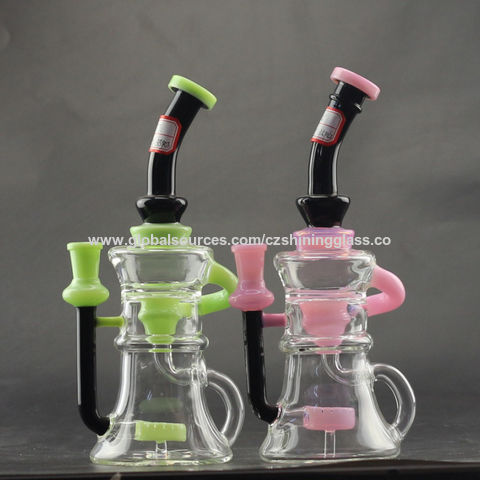 Shining recycler glass smoking water pipe with water drain function for ...