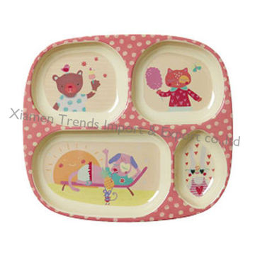 Happy Camper Print Pink 4 Divided Melamine Children Feeding Plate $0.86 ...