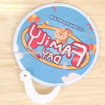 Foldable round shape hand fans custom printing logo polyester fans ...