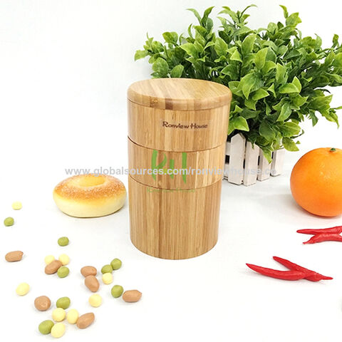 China Bamboo Salt Box bamboo sugar box Bamboo Storage Box with Magnetic ...