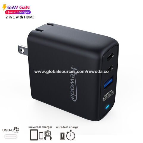 Buy Wholesale China 2 In 1 Hdmi 65w Gan Tech Pd Compact Charger Wall ...