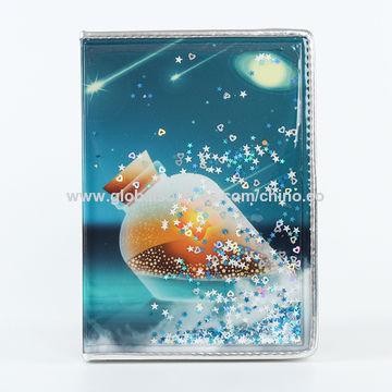 Custom A5 pvc liquid cover shake glitter oil floating notebook student ...