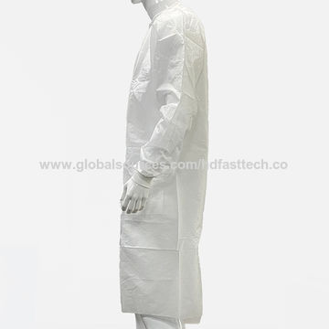 Knit Cuff 35gsm Disposable Water resistant white sms lab coat with Snap ...