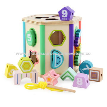 Learning touching color and shapes wooden educational toy box for kids ...