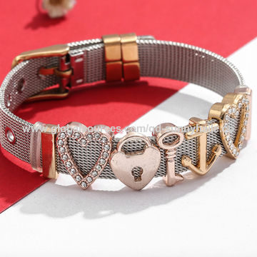 Trendy DIY Stainless steel charm bracelet mesh keeper charm adjustable ...