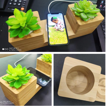 China 2021 Bamboo Flowerpot with wireless charger for phone office ...