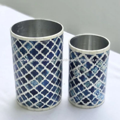 New Listing Bone Inlay Pattern Round Shape Flower Vase Entry Way Decor ...