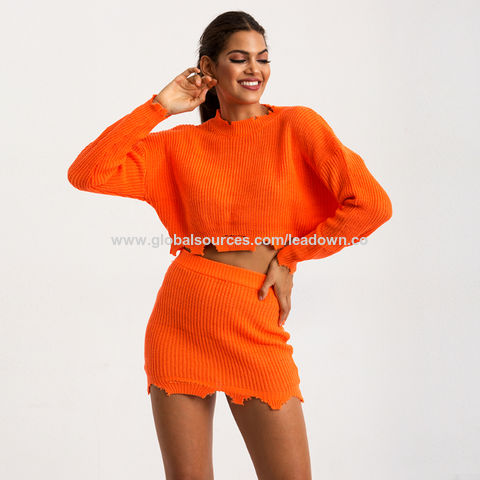 Buy Wholesale China Casual Women 2 Piece Knitted Long Sleeve Cropped ...