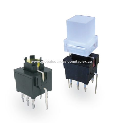 China Illuminated tact switch, vertical PCB terminal, self-lock or ...