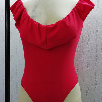 Buy Wholesale China One Piece Lady Solid Color Ruffle Swimwear Halter V ...