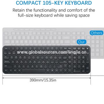 Wireless Keyboard And Mouse Combo, Compact Full Size Keyboard 105 Keys ...