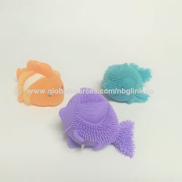 Stress ball TPR LED light up squeeze inflatable hairy puffer ball sea ...