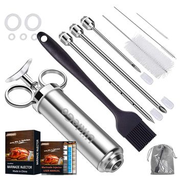 Heavy duty 304 Stainless Steel Meat Injector Kit 2-oz Large Capacity ...
