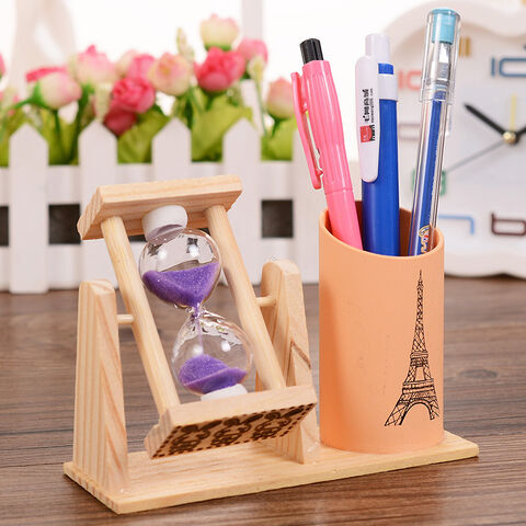 China Desktop decoration craft hourglass sand timer pen holder on ...