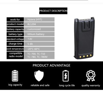 7.4V 2400mAh Two-Way Radio Rechargeable Battery for hytera hyt TC-700 ...