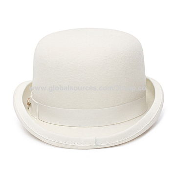 China 100% Wool Felt White Bowler Hat For Men Satin Lined Fashion Party ...
