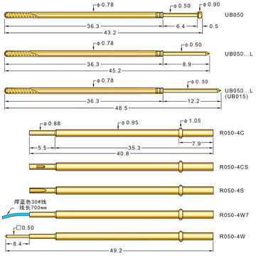 Spring Contact Probes PCB Test Pin Test probe gold-plated Brass Pogo ...