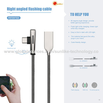 China Right angle Flashing cable USB A to Type C for Gaming on Global ...