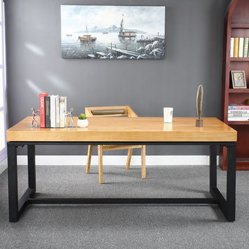 Wholesale new solid wood office computer desk wrought iron retro ...