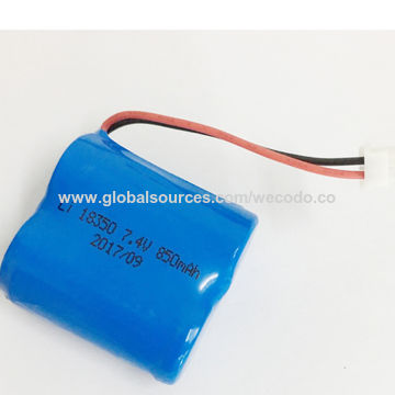 China 18350 lithium ion battery pack 2S1P 7.4V 850mAh on Global Sources ...