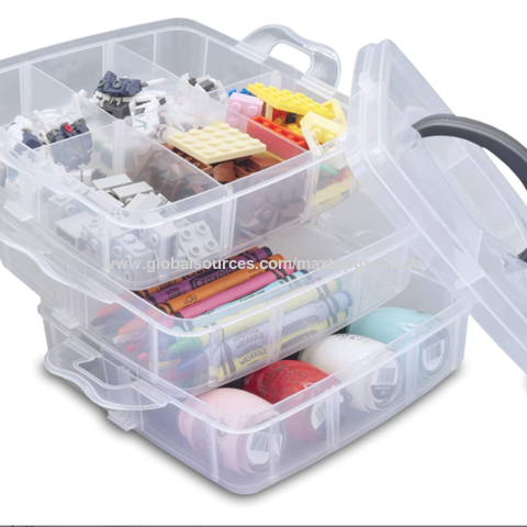 Stackable Craft Organizer Box, 3-Layer Small Storage Container Case ...