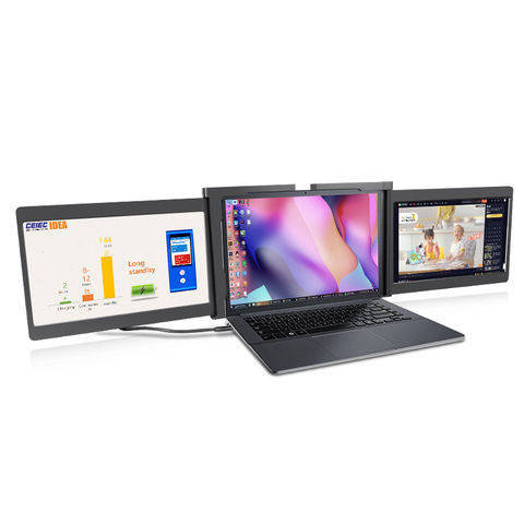 One cable 12 inch ips monitor portable triple screen stand, triple ...
