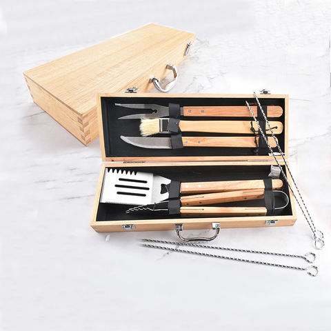 China Custom barbecue camping outdoor stainless steel 9 pcs wood handle ...