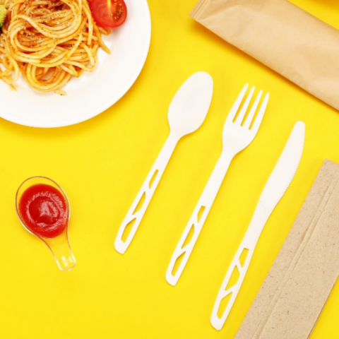 Buy Wholesale China Cornstarch Astm D6400 En13432 Biodegradable Pla Cutlery Set Fork Knife Spoon ...