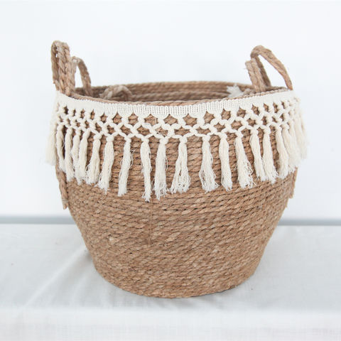 High quality cattail storage basket set with tassel household storage ...