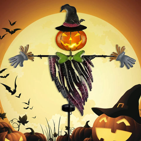 China Outdoor Solar Fall Pumpkin decor metal scarecrow Halloween light ...