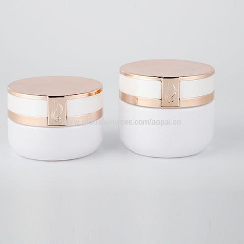 China Cosmetic 50g white square glass cosmetic jar for cream with pink ...