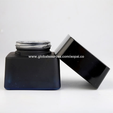China Luxury cosmetic 15g 30g 50g matte black square glass cosmetic jar ...