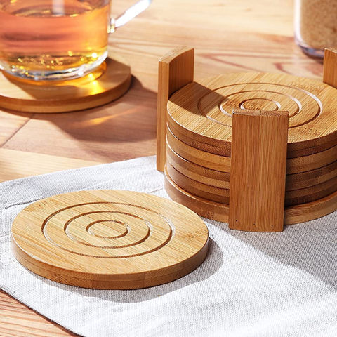 Buy Wholesale China -100% Natural Bamboo Coaster 6 Pack Set ...