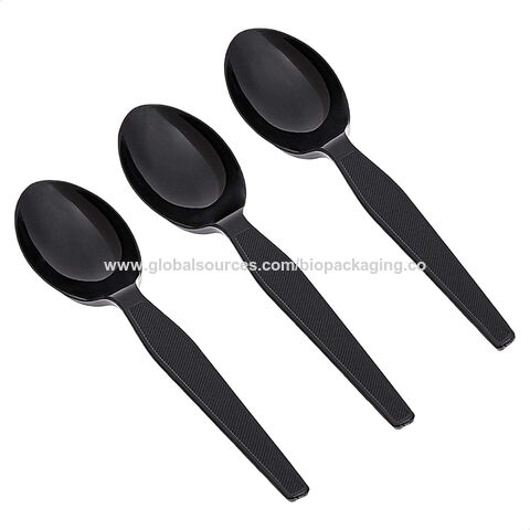 Disposable Cutlery Set, Black Single Use Tableware Plastic Dinnerware ...